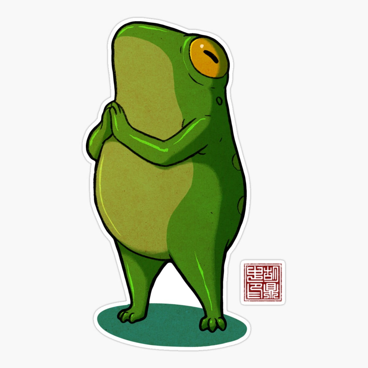 Maneki Yoga Frog Prayer Pose Sun Salutation Sticker, Phone Decal Water ...