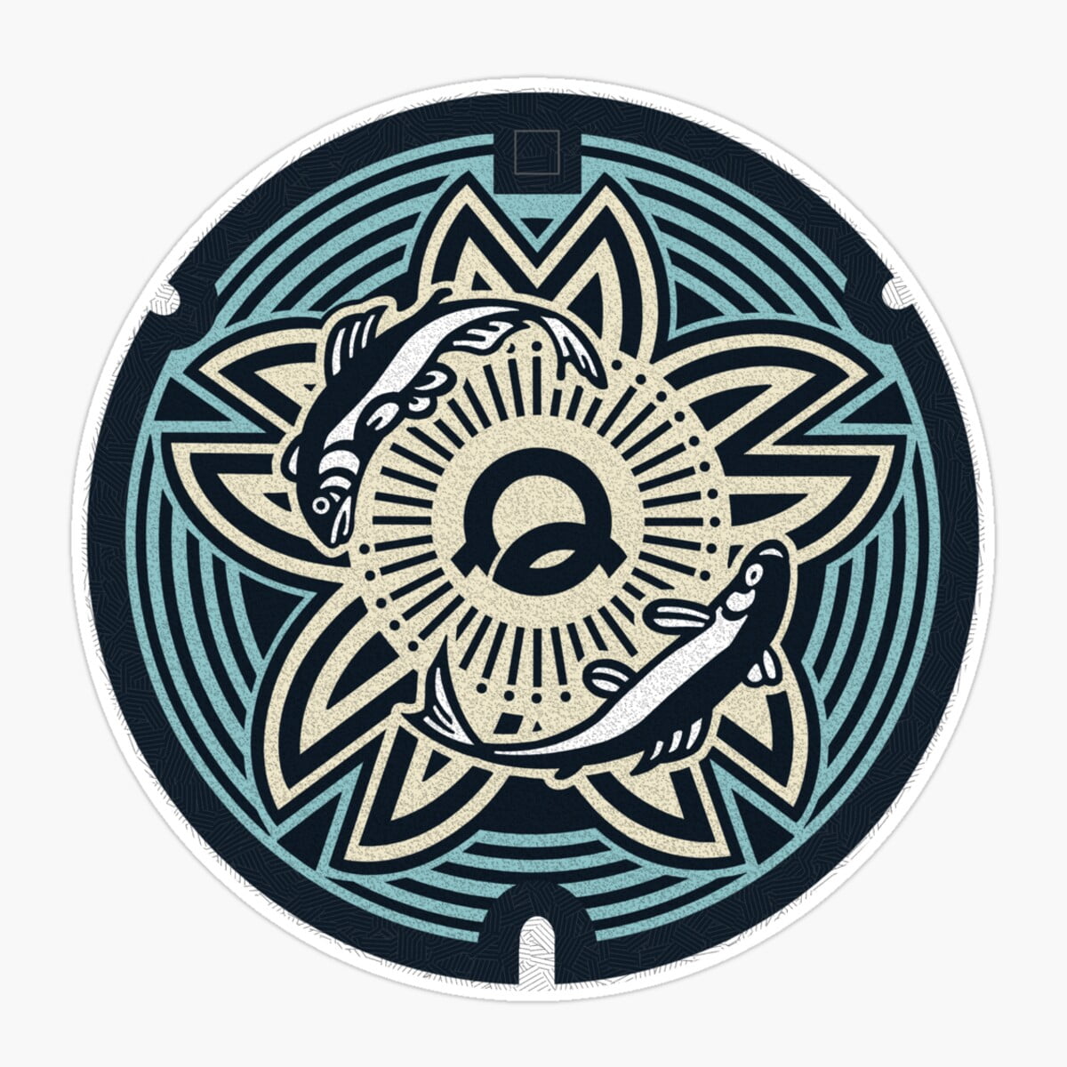 Maneki Yoshino Town Manhole Cover Art 2 Sticker, Phone Decal Water ...