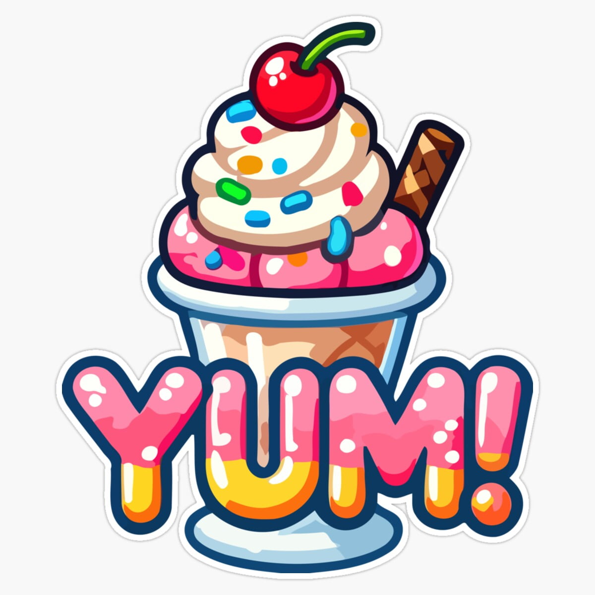 Maneki Yum Ice Cream Sundae Typography Er, Phone Decal Water Bottle ...