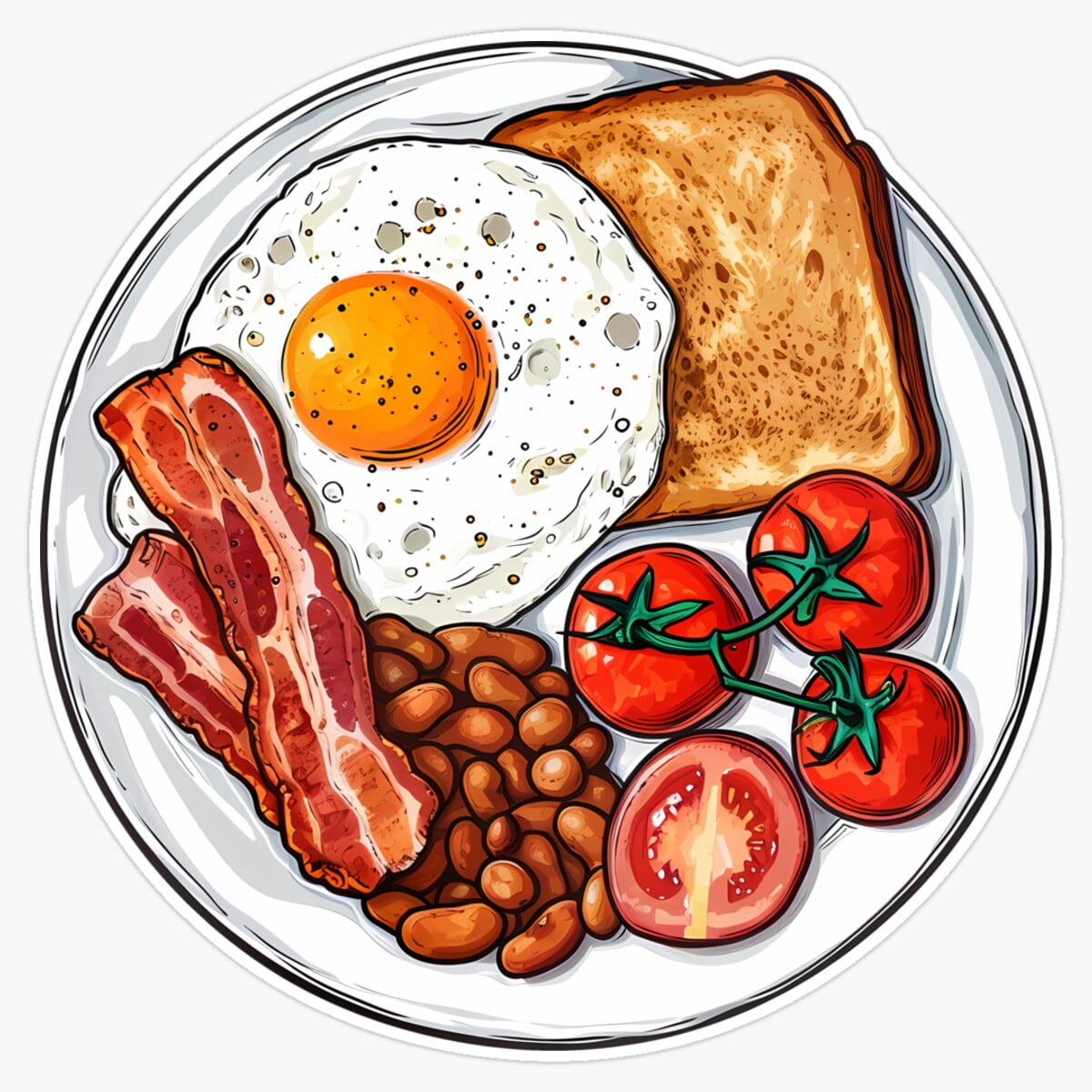 Maneki Yummy English Breakfast Meal Hand Drawn Illustration Food Er ...