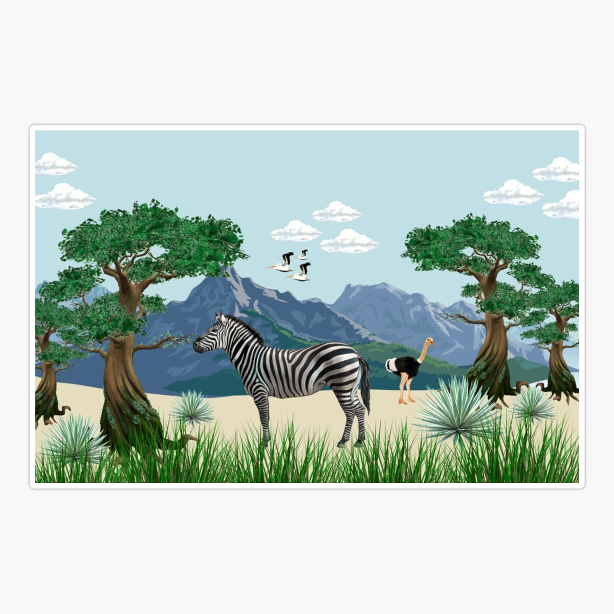 Maneki Zebra Safari Landscape Er, Phone Decal Water Bottle Stickers Car ...