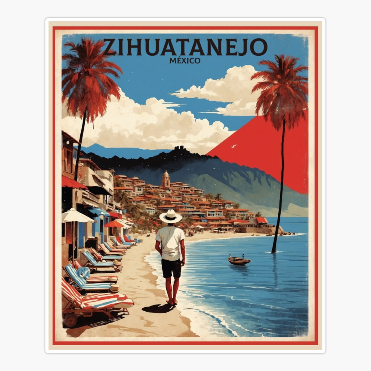Maneki Zihuatanejo Mexico Vintage Poster Tourism Sticker, Phone Decal ...