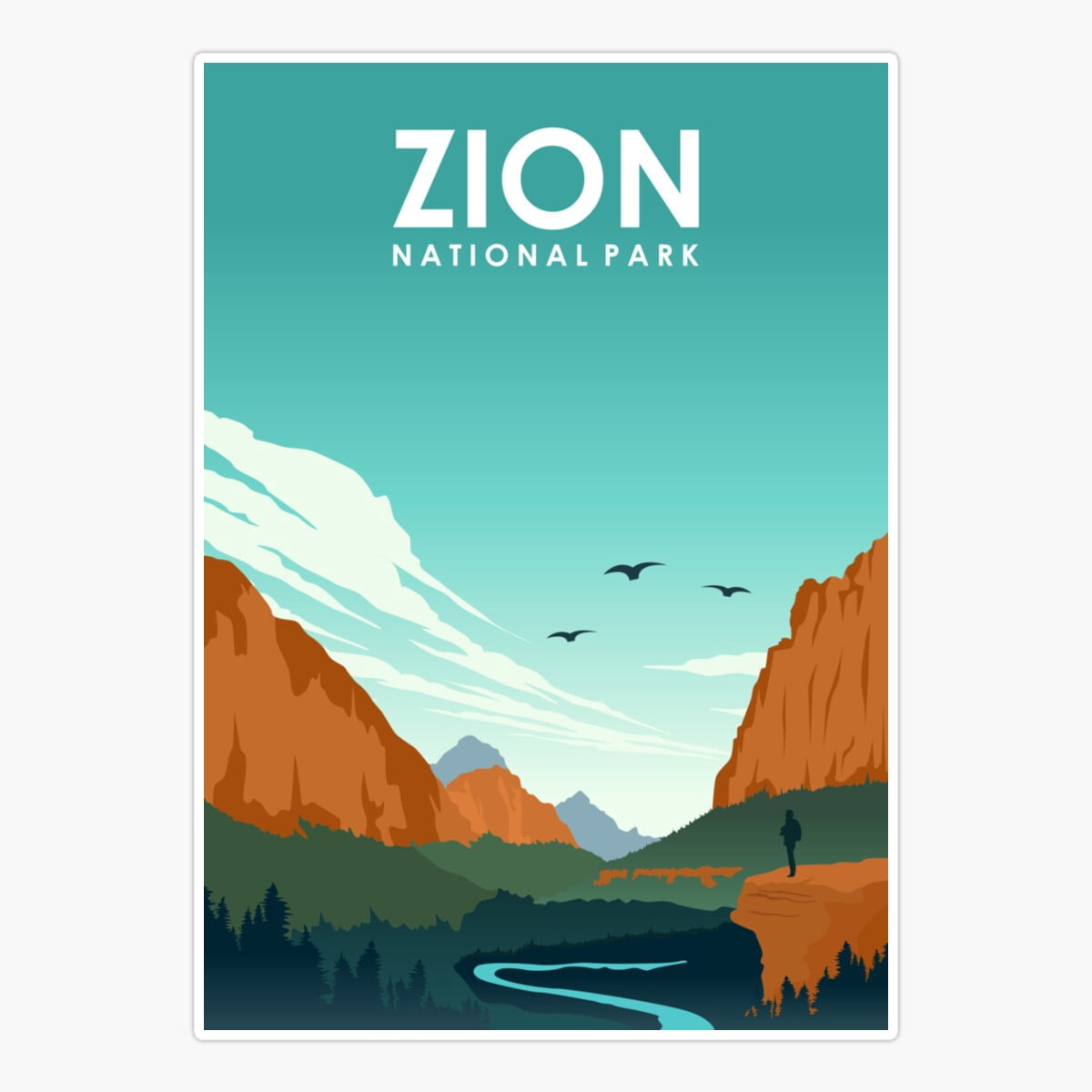 Maneki Zion National Park Vintage Minimal Retro Utah Travel Poster ...