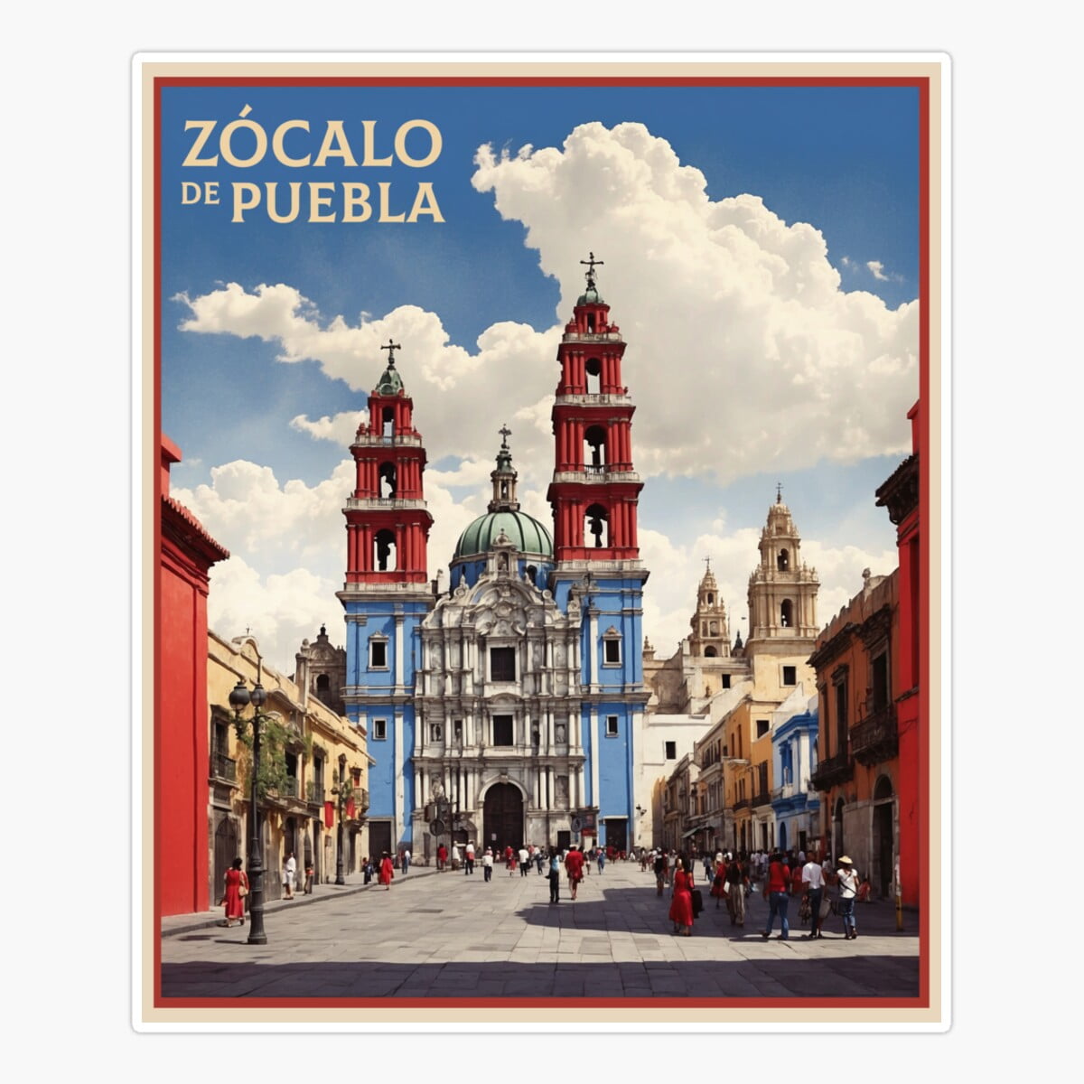 Maneki Zocalo De Puebla Mexico Vintage Poster Tourism Sticker, Phone ...