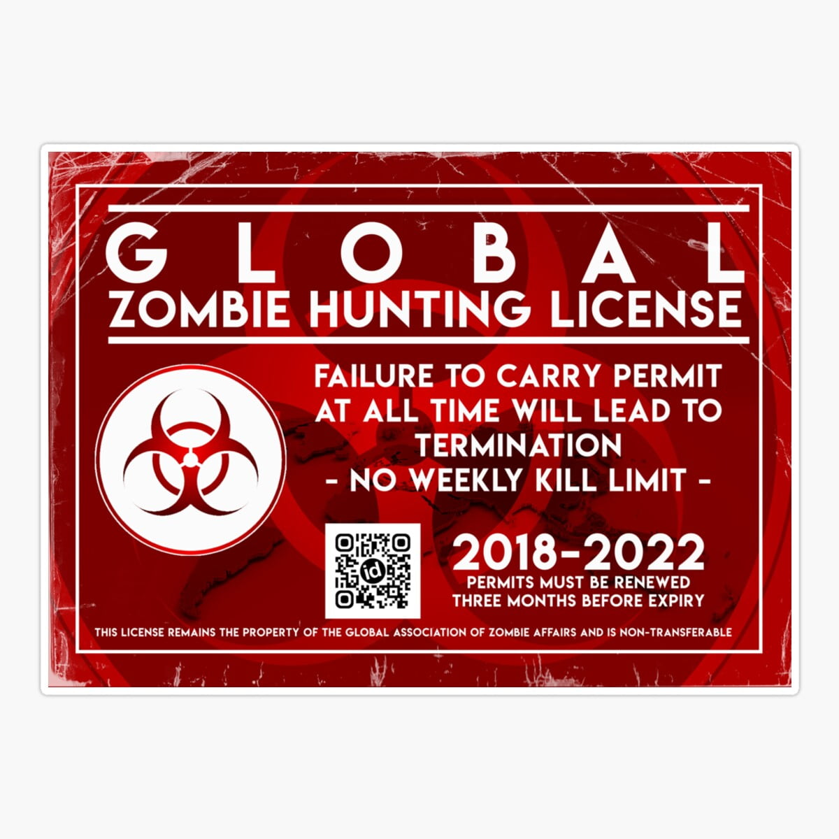 Maneki Zombie Hunting License Er, Phone Decal Water Bottle Stickers Car ...