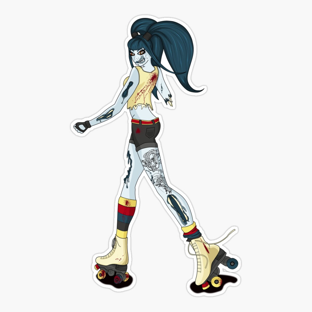 Maneki Zombie Roller Girl Sticker, Phone Decal Water Bottle Stickers ...