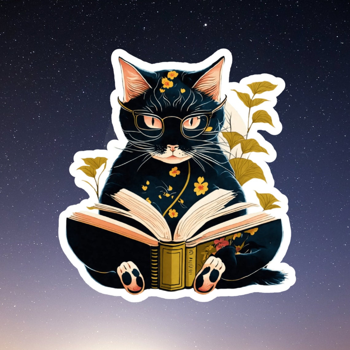 Maneki black cat reading er, book laptop decals, water bottle ers ...
