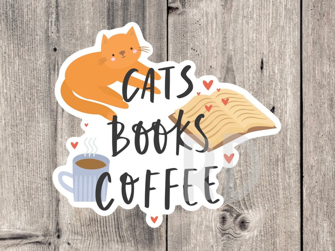 Maneki cats books and coffee er, book worm, book nerd, water bottle er ...