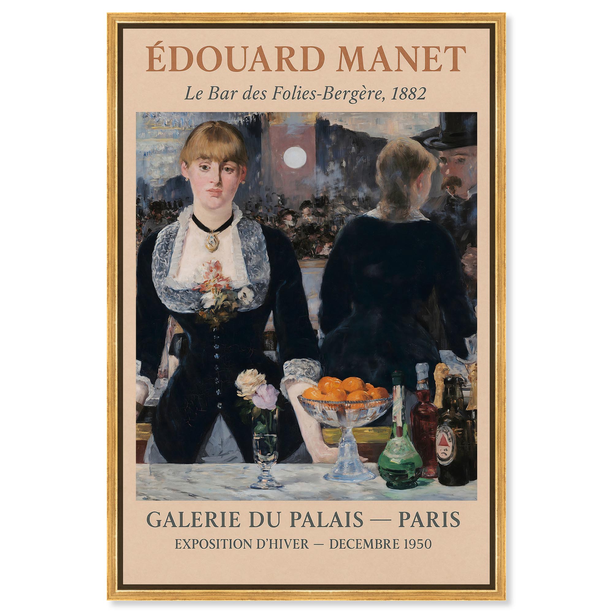 Manet's Famous Bar Canvas Vintage Art Poster by Art Remedy, Gold Frame ...