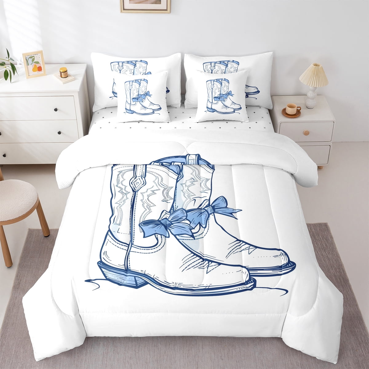 Manfe Cowgirl Cowboy Boot Child Bedding Comforter Set 7-Piece, White ...