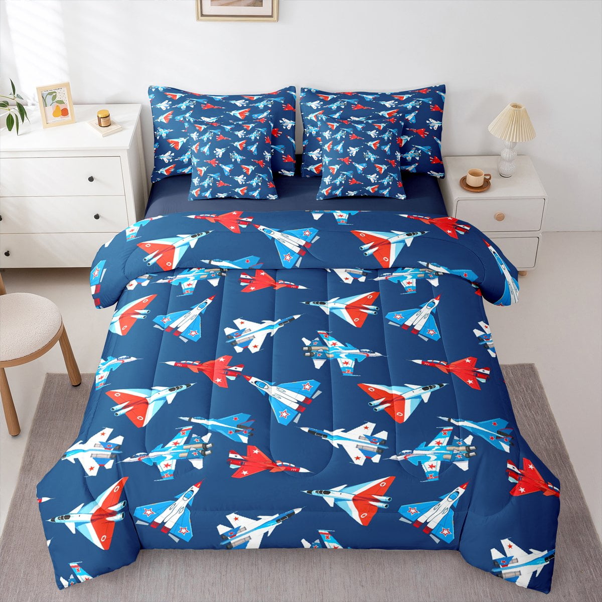 Manfei 3D Airplane Twin Bedding Sets 7-Piece,American Aircraft Bedding ...