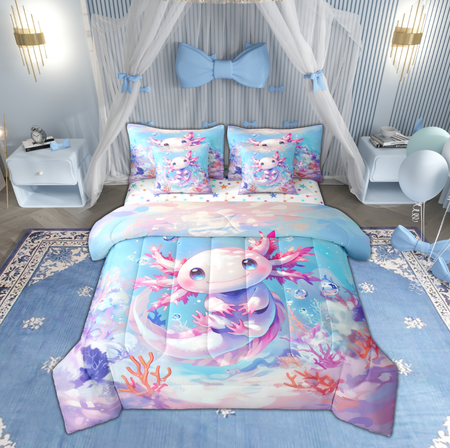 Manfei 3D Axolotl Animal Bedding Comforter Set 7 Pieces for Girls ...