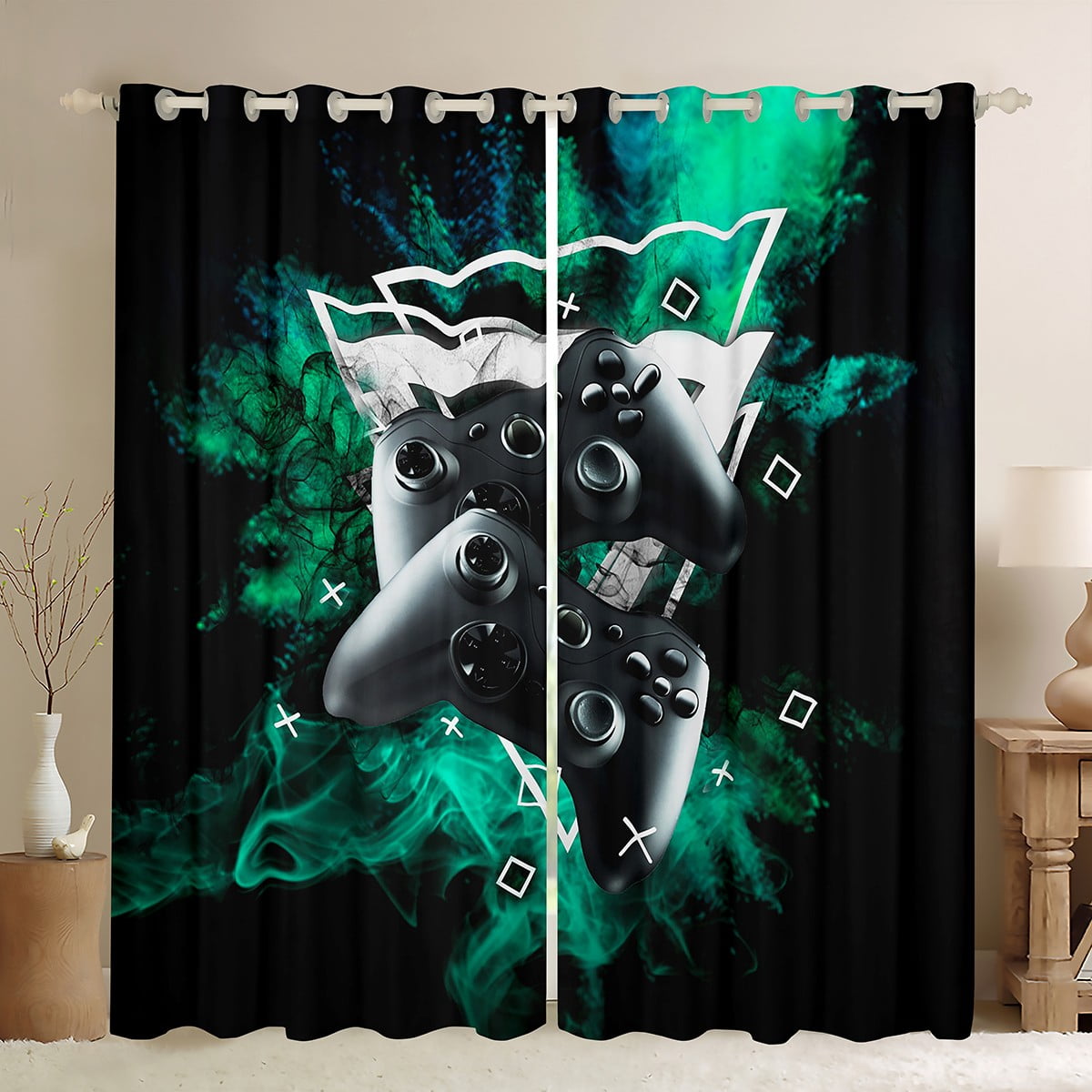Manfei 3D Black Gamepad Curtains for Living Room, Game Console Blackout ...