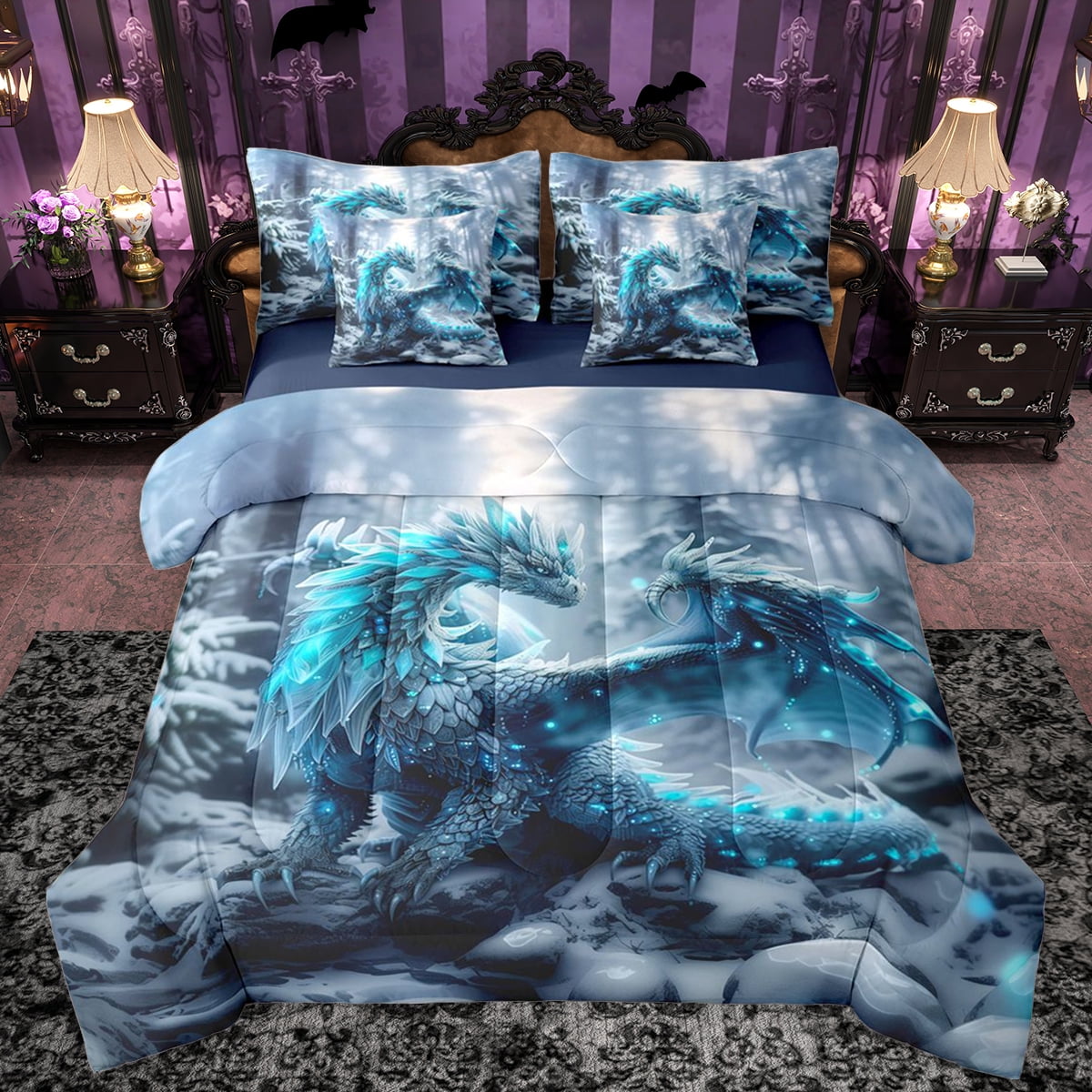 Manfei 3D Blue Dragon Bedding Comforter Set 7pcs for Kids, Magic ...