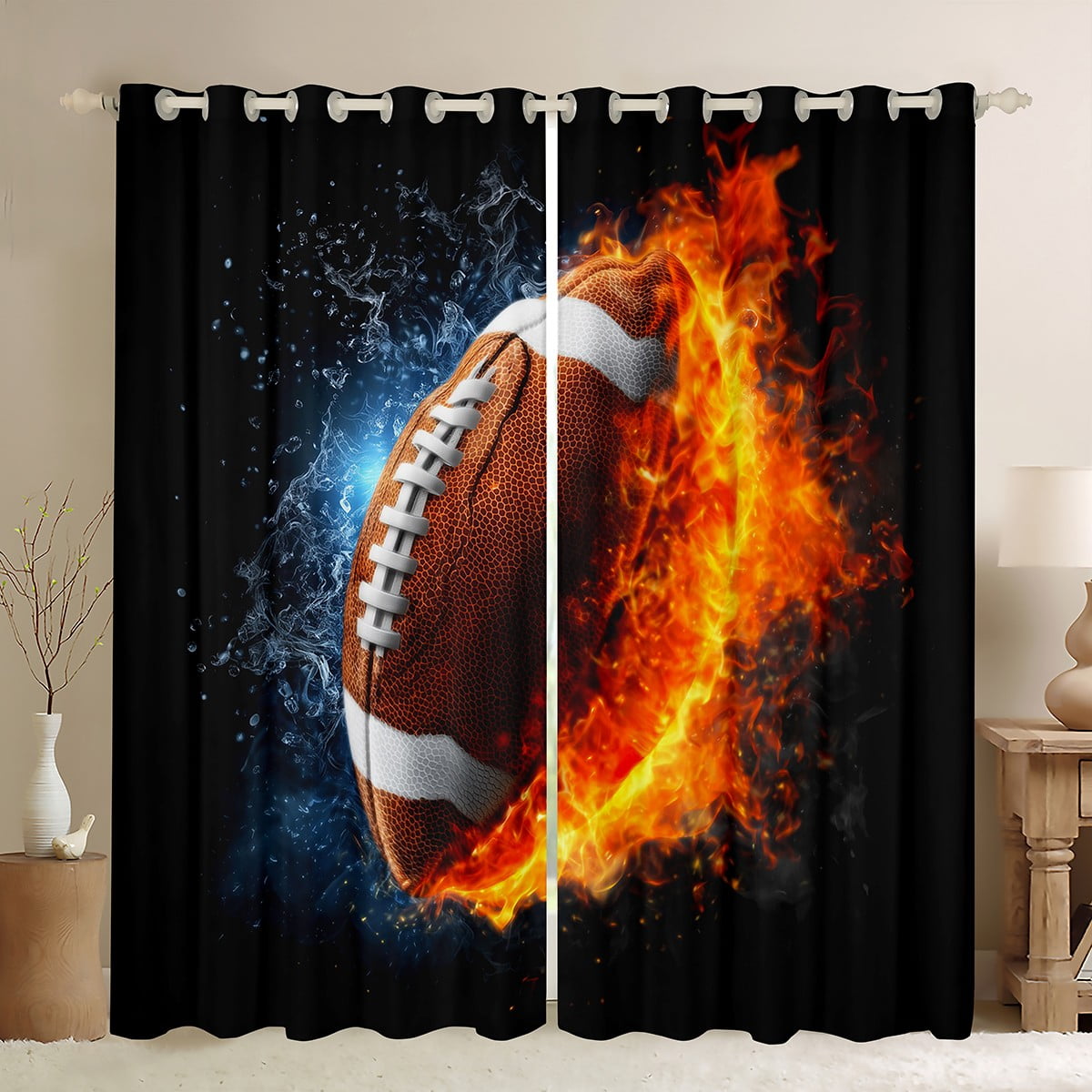 Manfei 3D Brown Rugby Blackout Curtains Set of 2 (52x84 Each) for Boys ...