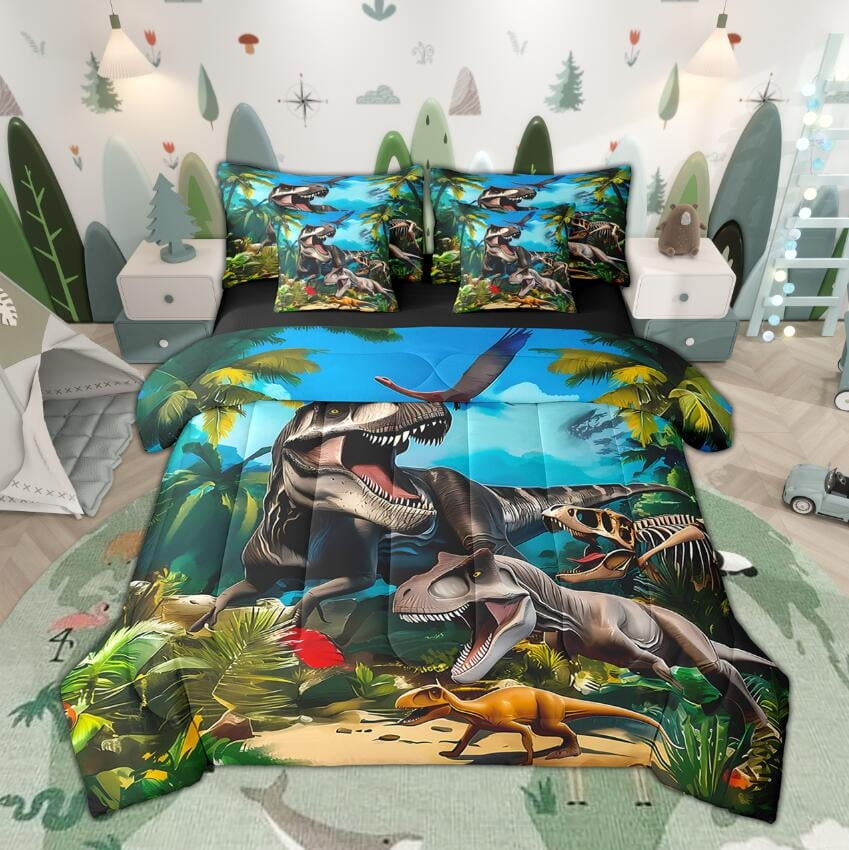 Manfei 3D Cartoon Dino Boy Bedding Comforter Set 7pcs, Jungle ...