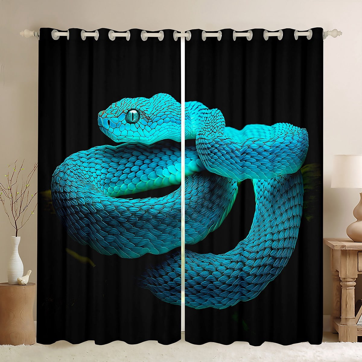 Manfei 3D Cyan Snake Blackout Curtains Set of 2 (52x84 Each), Mystic ...
