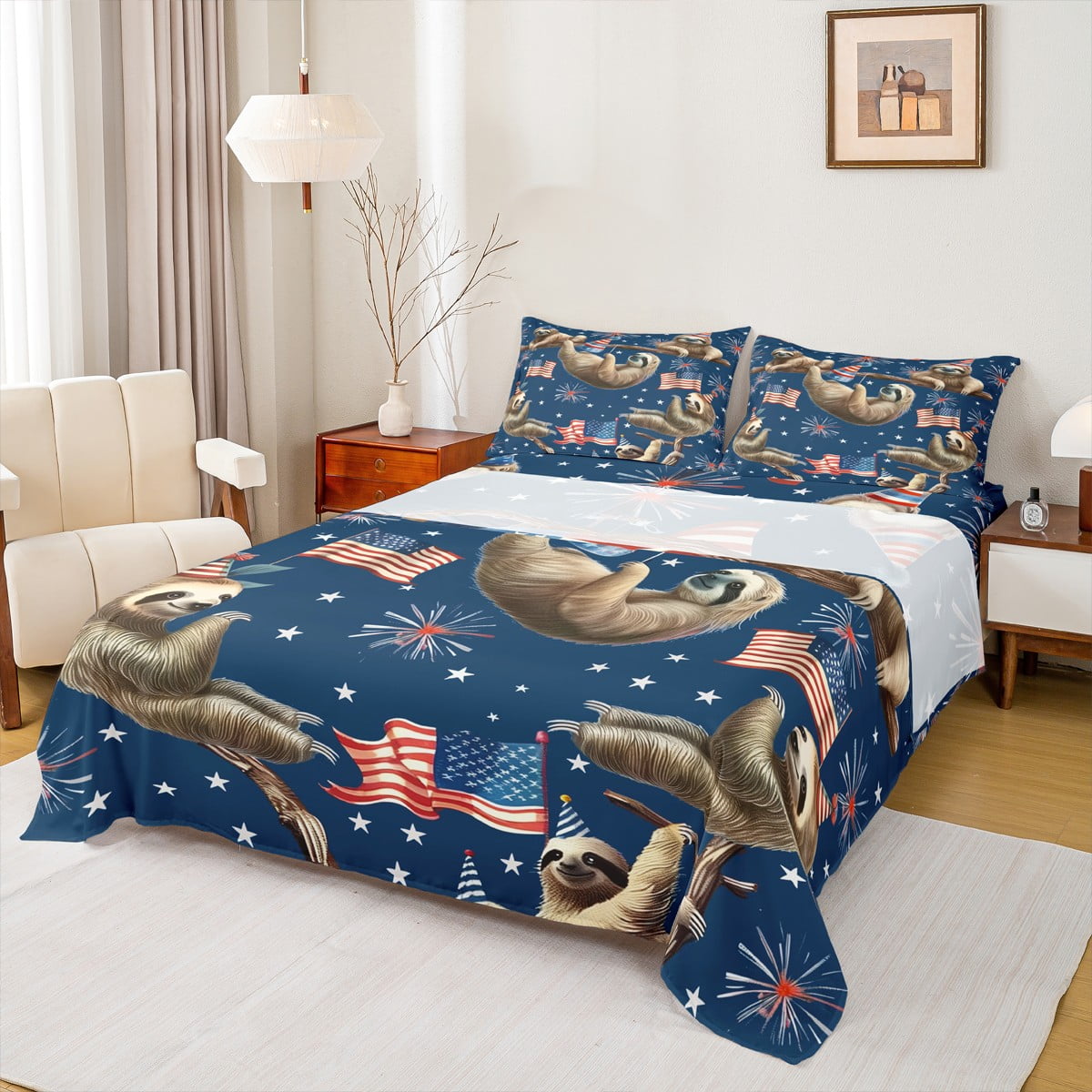 Manfei 3D Funny Sloth Full Size Sheets, American Flag Bed Sheets ...