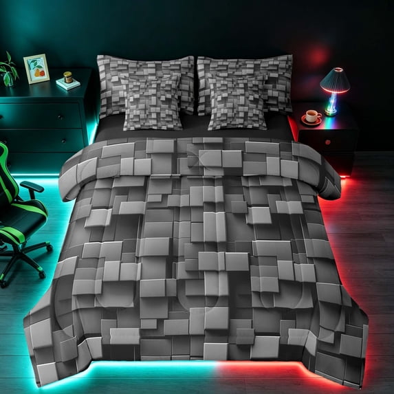 Manfei 3D Geometric Style Gray Cube Queen Bedding, 3D Geometric Style ...