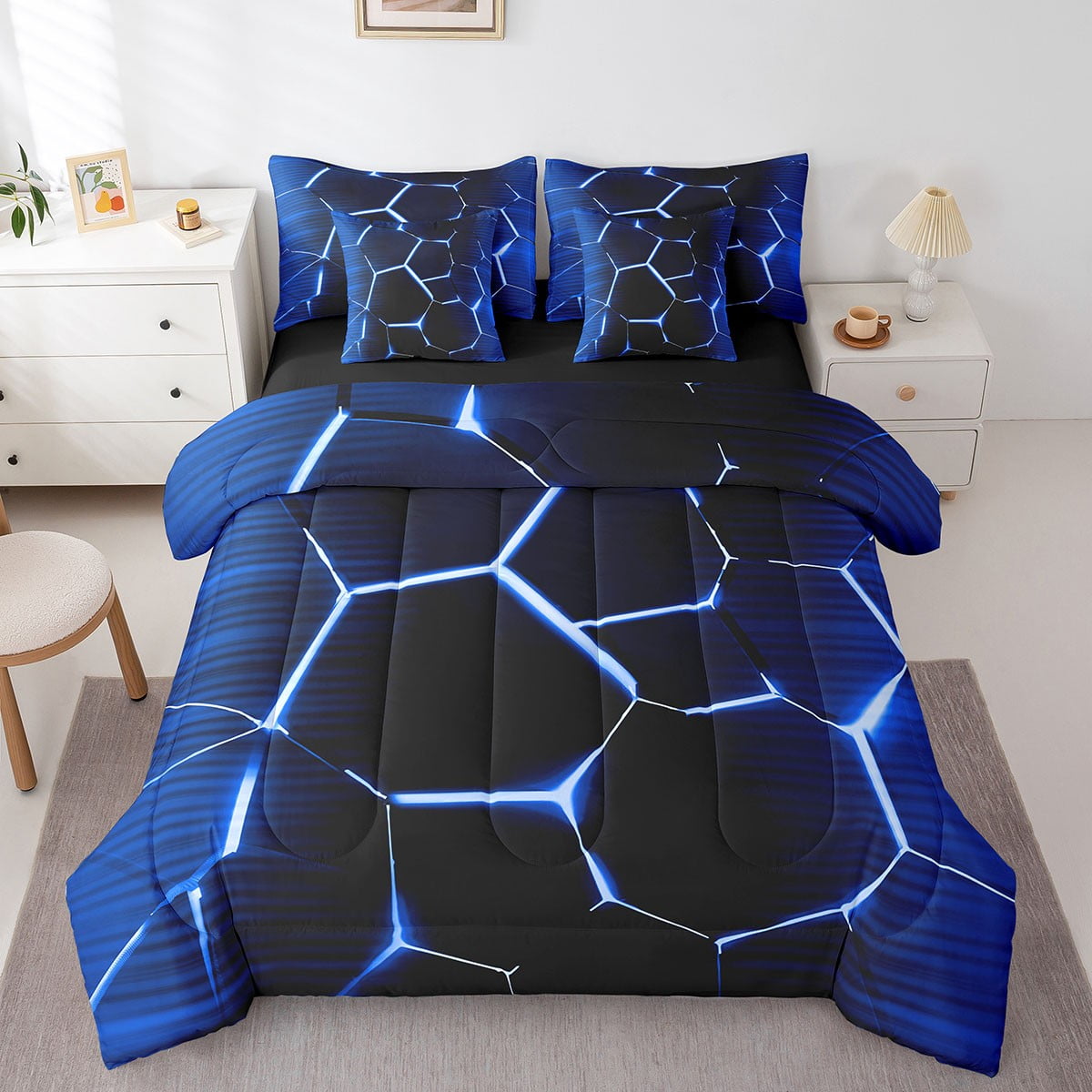 Manfei 3D Geometry Hexagon Bedding Queen Size,Abstract Geometric Art ...