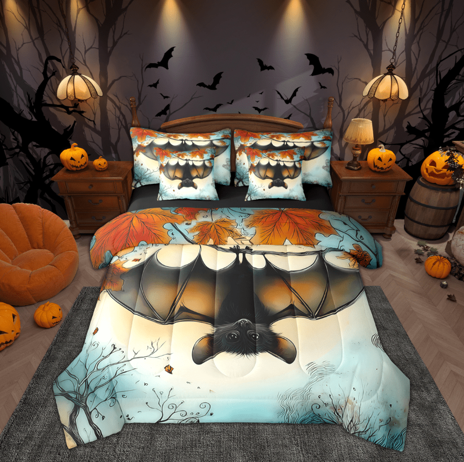 Manfei 3D Gothic Bat Bedding Comforter Set 7pcs for Kid, Horror ...