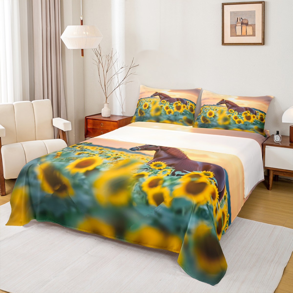 Manfei 3D Horse Bed Sheets King, Vibrant Sunflower King Sheet Sets ...