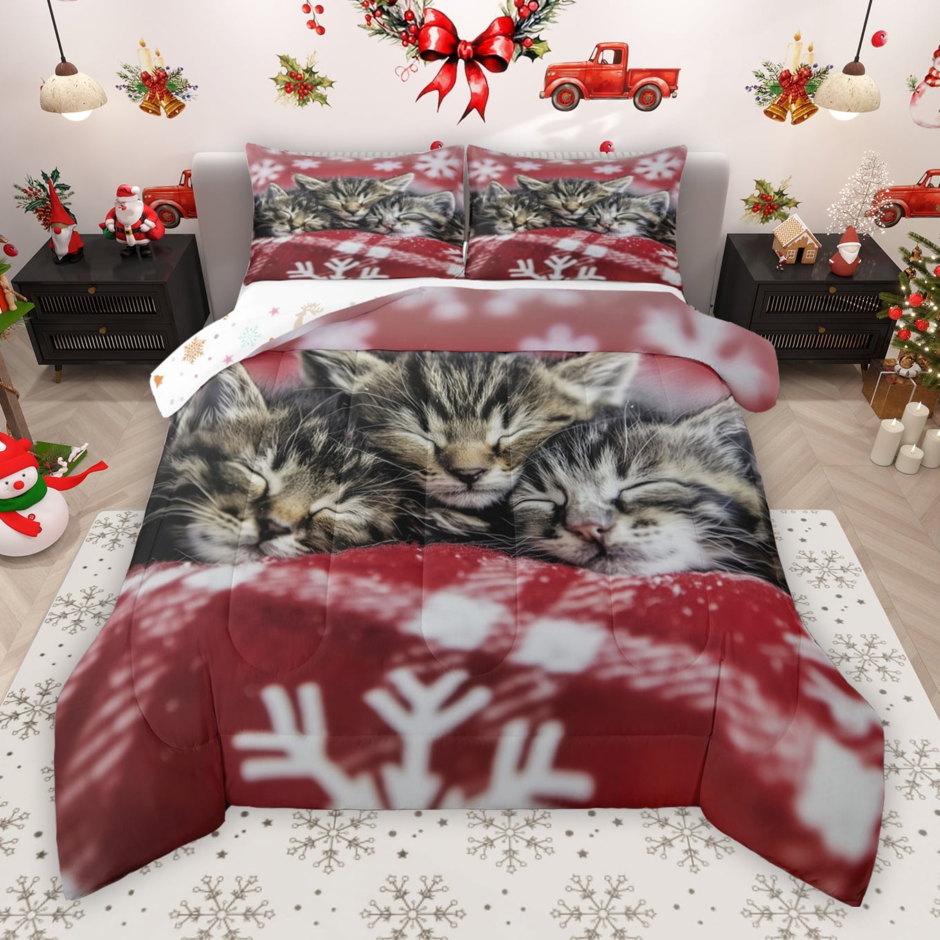 Manfei 3D Kawaii Cat Queen Comforter Set for Kids, Cute Kitten Animal ...