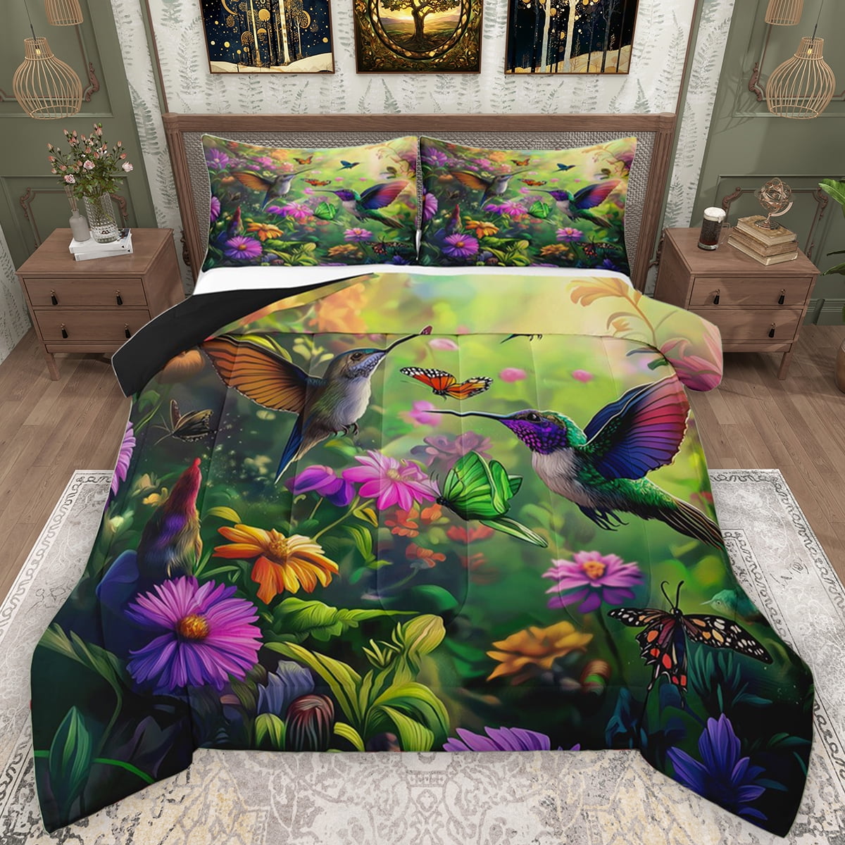 Manfei 3D Kawaii Hummingbird Bedding Comforter Set, Dreamy Butterfly ...