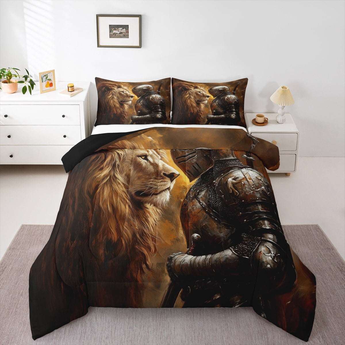 Manfei 3D Lion Animal Bedding King Comforter Set, Western Knight Down ...