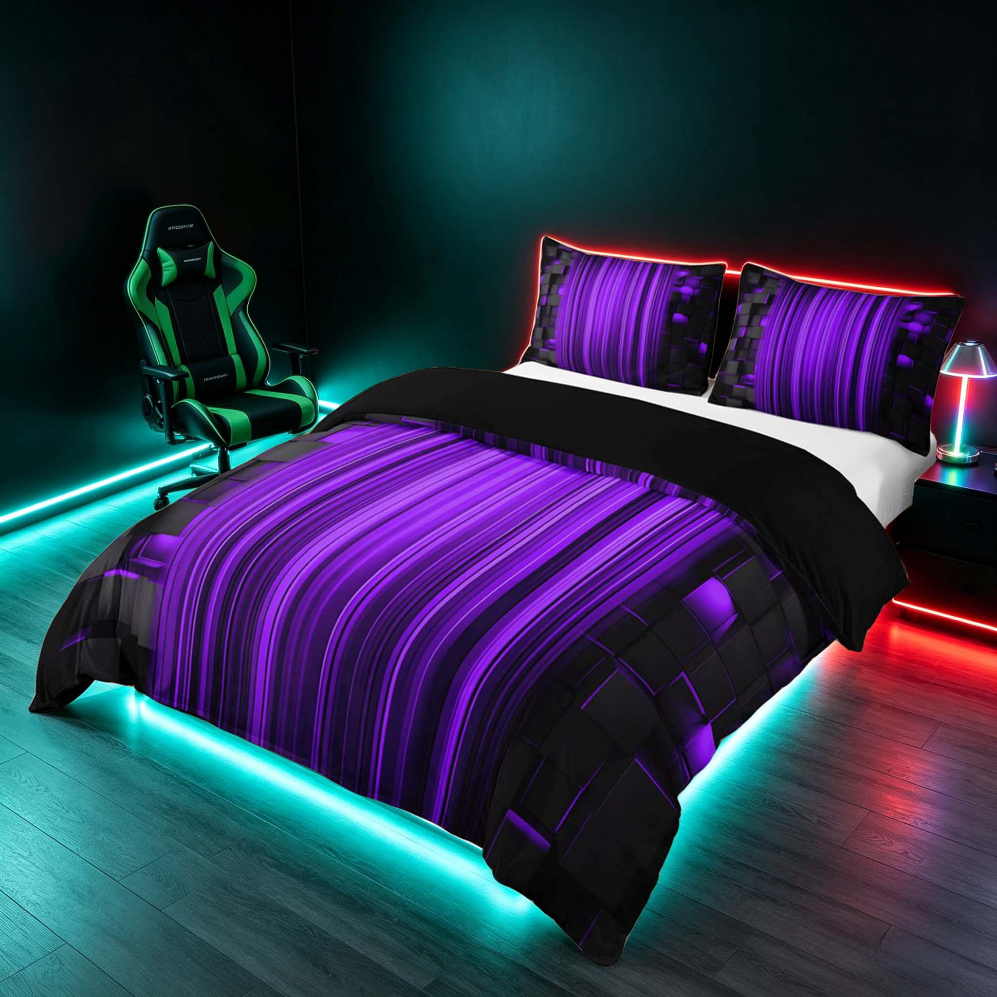 Manfei 3D Neon Stripes Duvet Cover Queen, Vertical Lines Queen Bedding ...