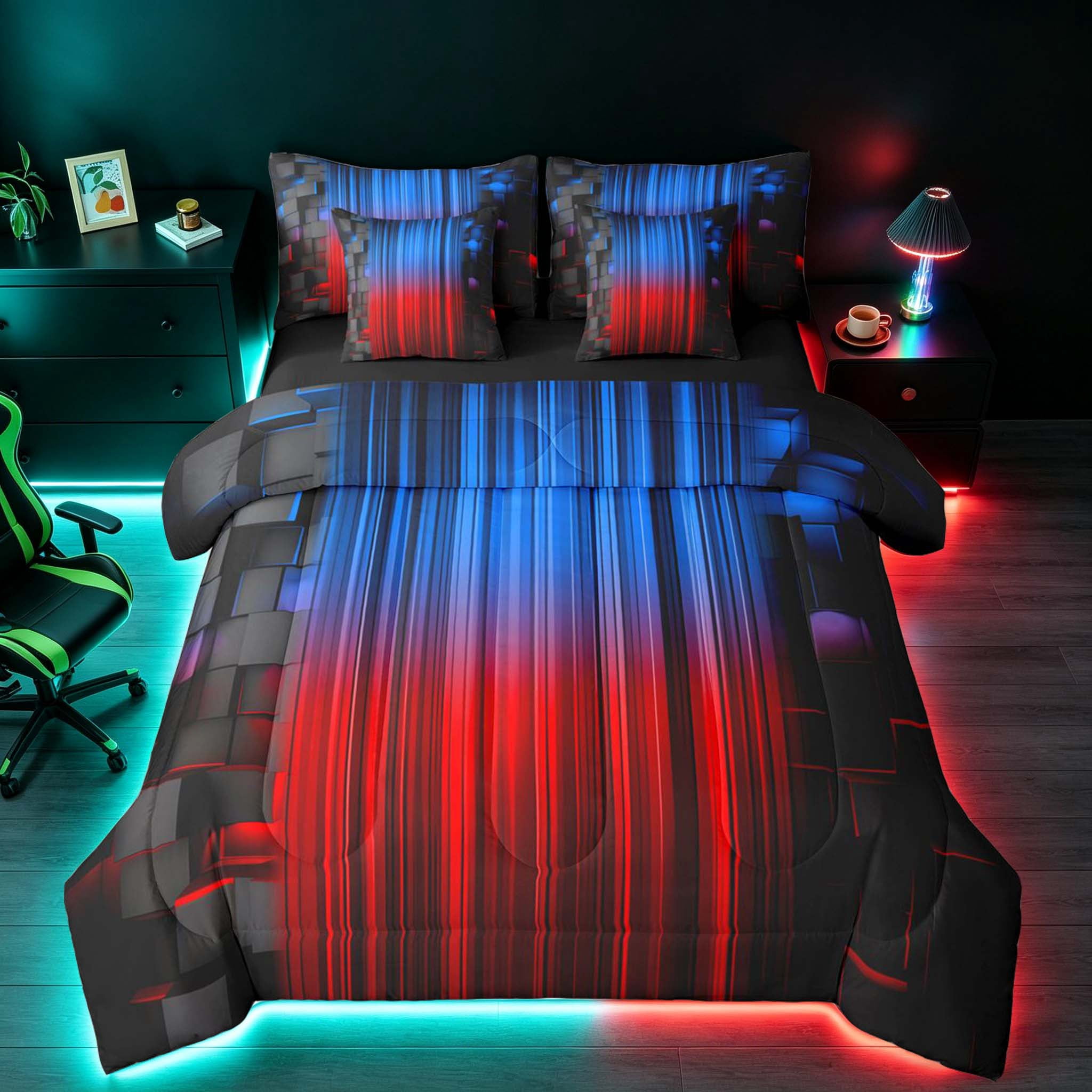 Manfei 3D Neon Stripes Full Size Bedding Sets, Gradient Vertical Lines ...