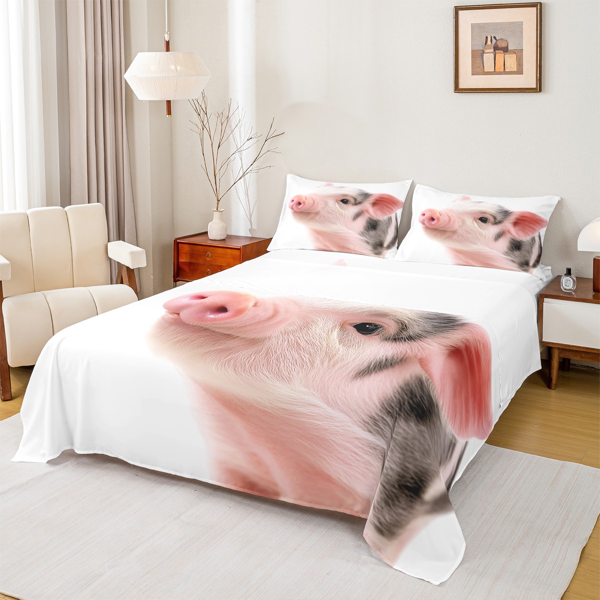 Manfei 3D Pink Pig Twin Sheet Sets, Kawaii Farm Animal Twin Fitted ...