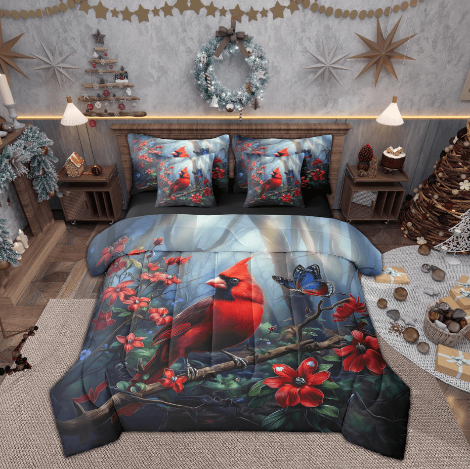 Manfei 3D Red Bird Bedding Comforter Set 7-Piece for Teen, Dreamy Robin ...