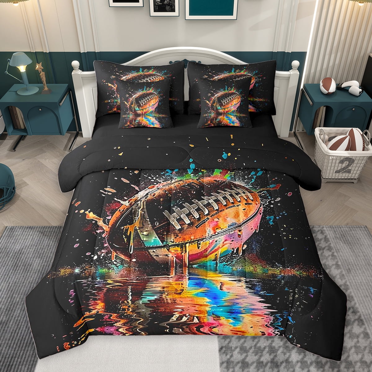 Homewish 3D Rugby Sport Bedding Comforter Set 7pcs, American Football ...