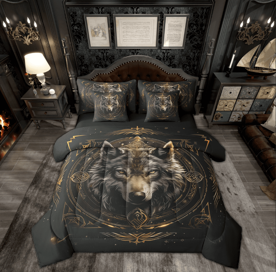 Manfei 3D Tribal Wolf Bedding Comforter Set 7pcs for Man, Bohemian ...