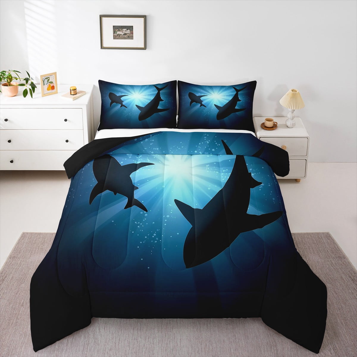 Manfei 3D Whale Sealife Queen Comforter Set, Ocean Marine Dolphin ...
