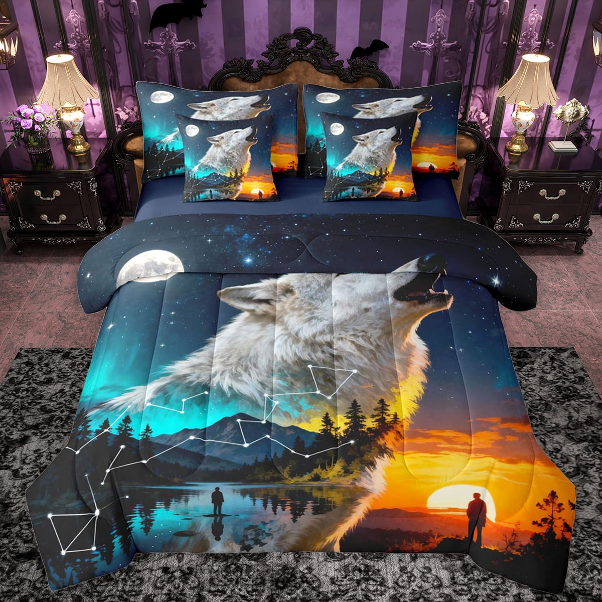 Manfei 3D Wolf Animal Twin Bedding Sets 7-Piece, Mystic Galaxy ...