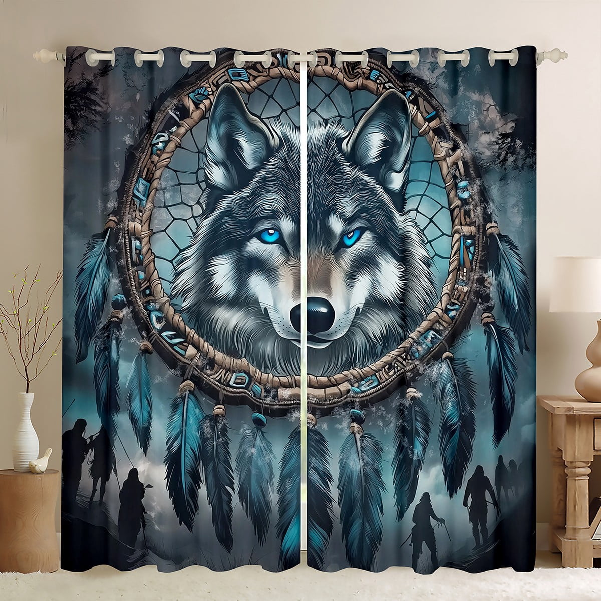 Manfei 3D Wolf Curtains Pack of 2 (42x84 Each) for Kids, Dreamy Moon ...