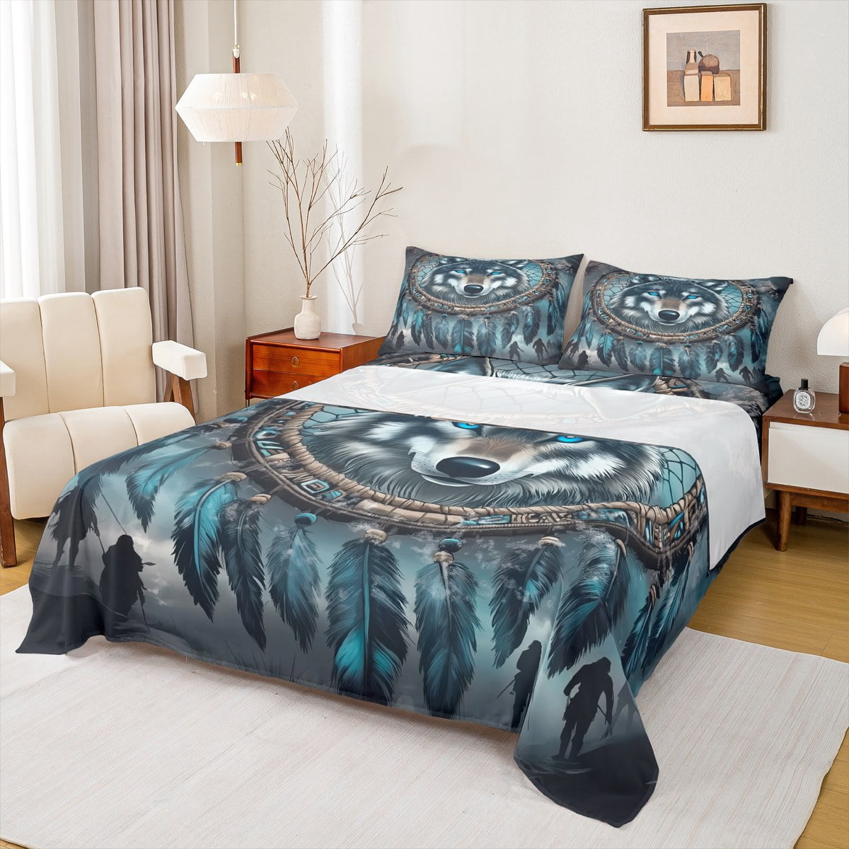 Manfei 3D Wolf Full Size Sheets for Kids, Dreamy Moon Galaxy Bed Sheets ...