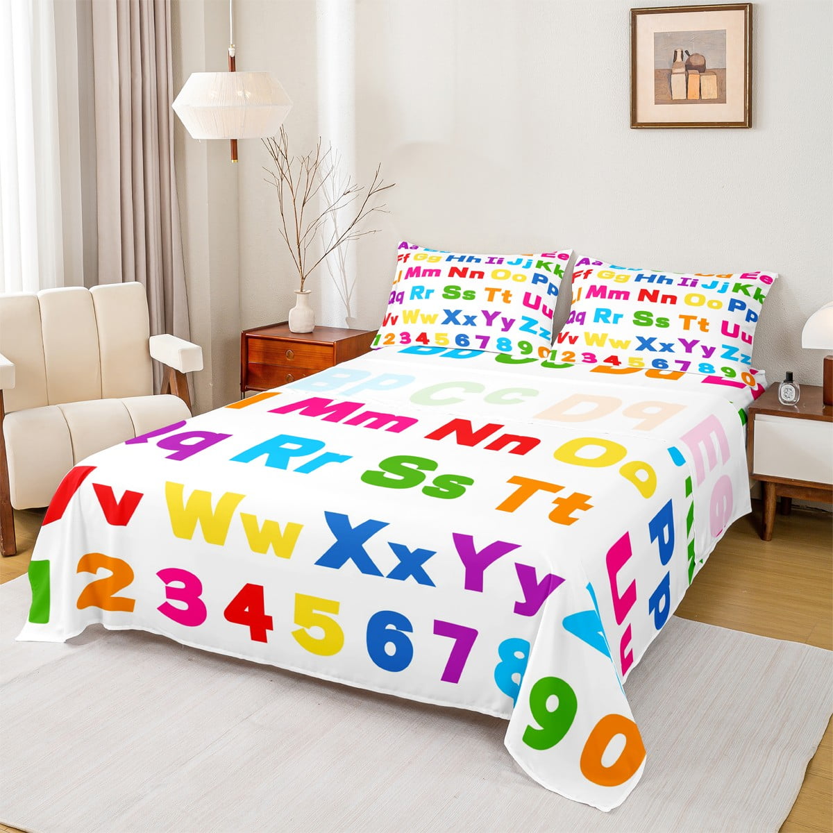 Manfei Abc Learning Alphabet Bed Sheets,Teens Edoicational King Sheets ...