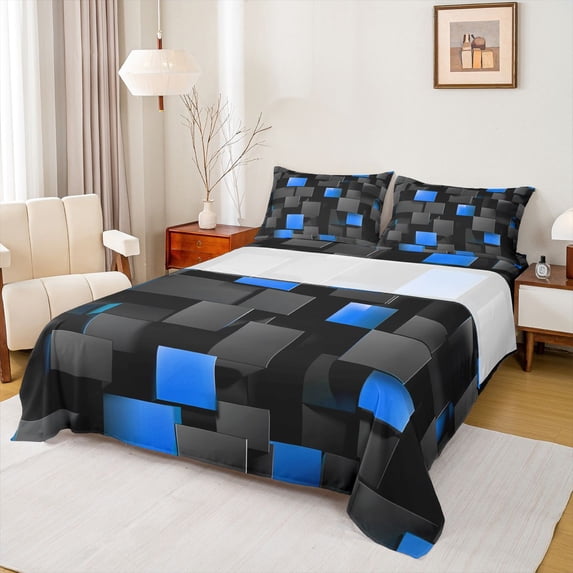 Manfei Abstract 3D Cube Bed Sheets, Geometric Checkered Fuul Size ...