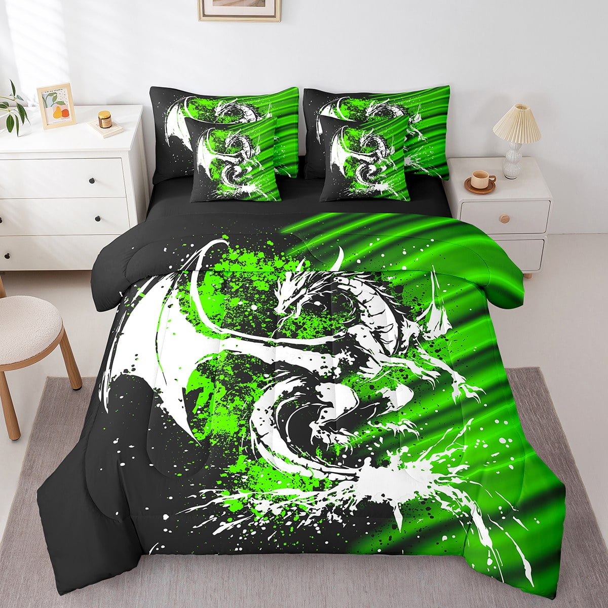 Manfei Abstract Dragon 7 Pieces Bedding Comforter Set,Neon Lights Full ...