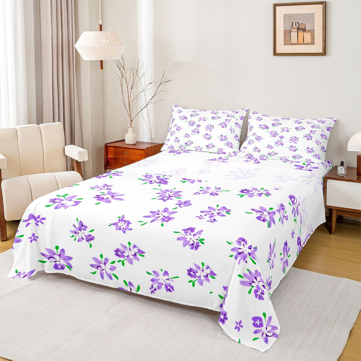 Manfei Abstract Flower Lavender Bed Sheets Set Twin Size,Modern ...