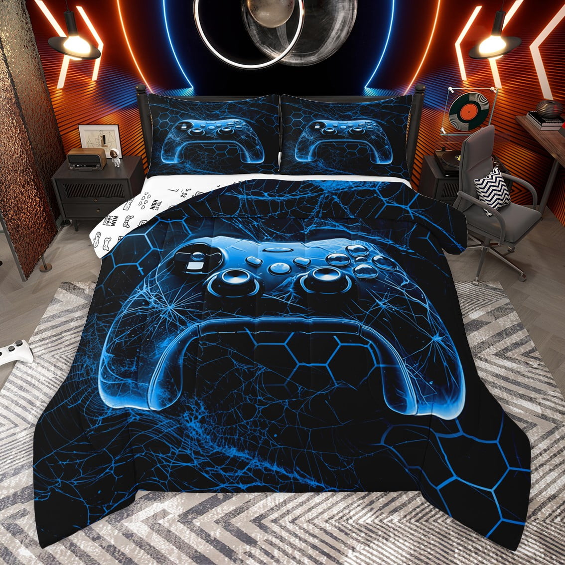 Manfei Abstract Gamepads 3-Piece Full Size Comforter Sets for Children ...