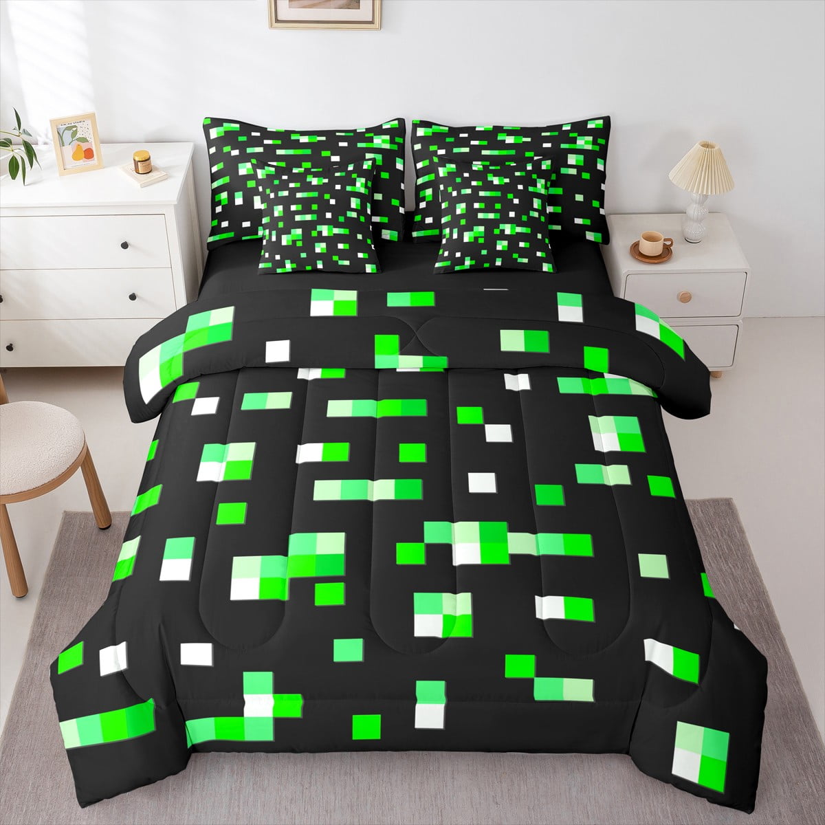 Manfei Abstract Geometric Geometry Bedding Comforter Set 7-Piece,Piexl ...