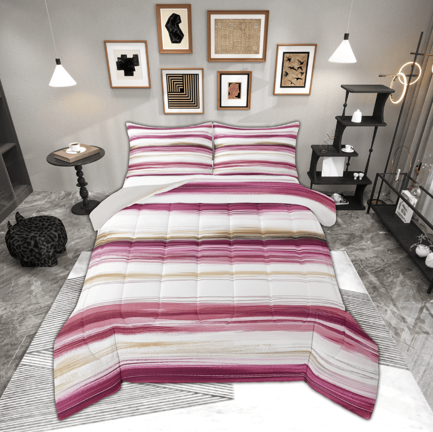 Manfei Abstract Geometric Bedding Comforter Set for Teen, Chic Stripes ...
