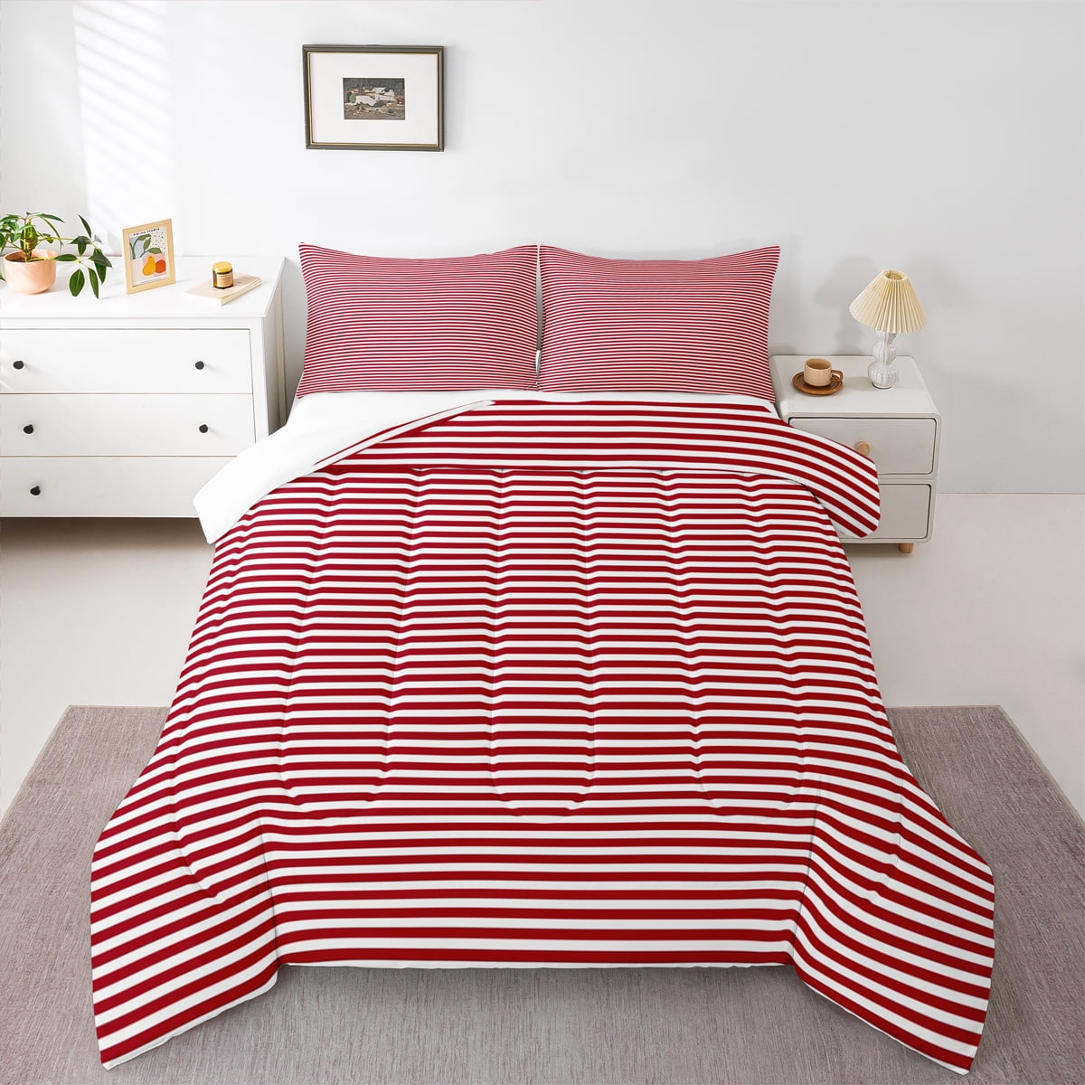 Manfei Abstract Geometry Queen Comforter Set for Teen, Chic Stripes ...
