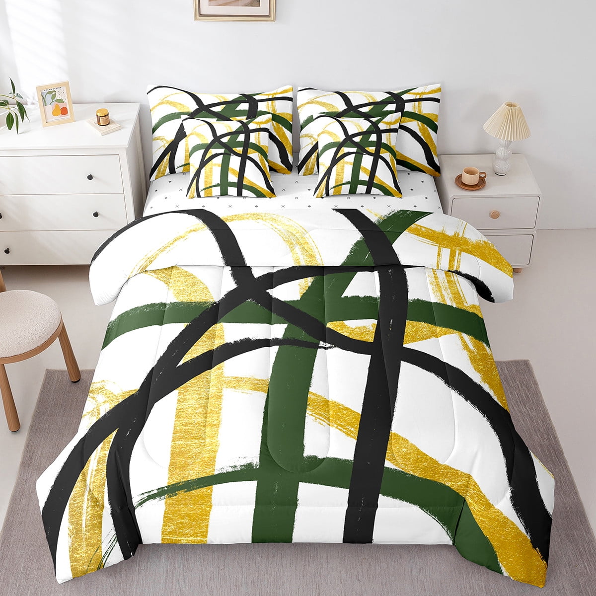 Manfei Abstract Graffiti Lines Bedding Comforter Set 7pcs, Contemporary ...