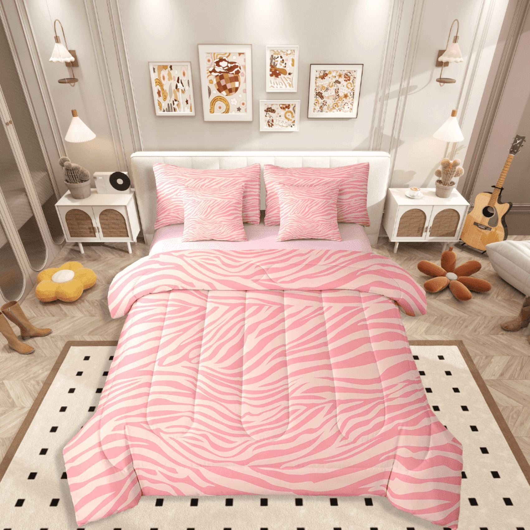 Manfei Abstract Lines 7pcs Bedding Comforter Set,Zebra Print Queen ...