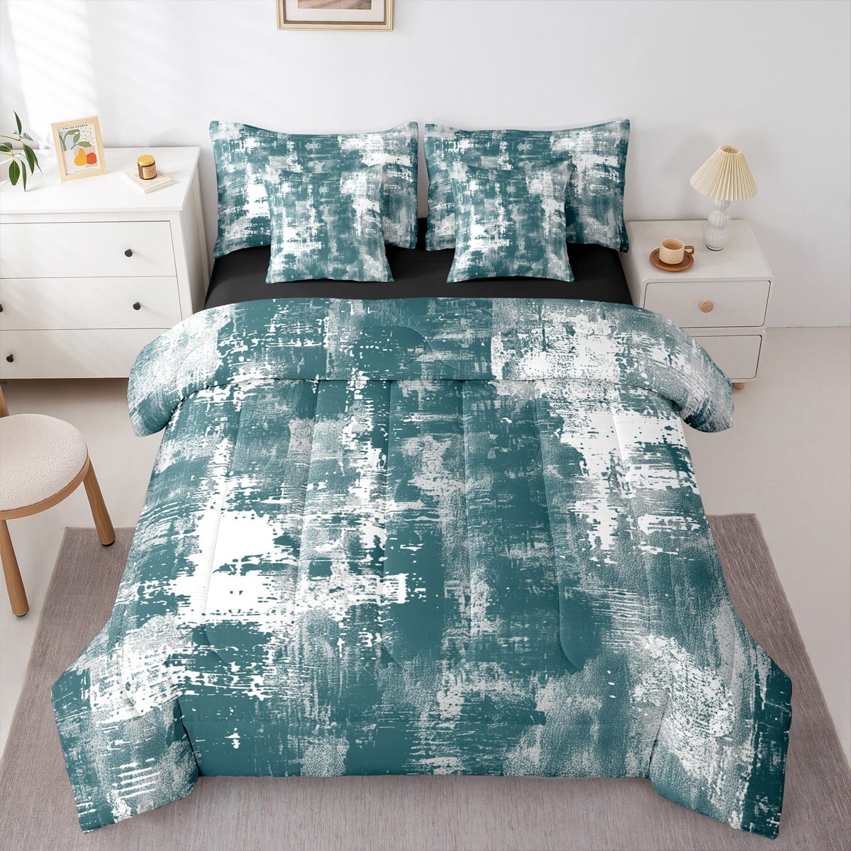 Manfei Abstract Mottled Texture Bedding Comforter Set 7pcs,Modern ...
